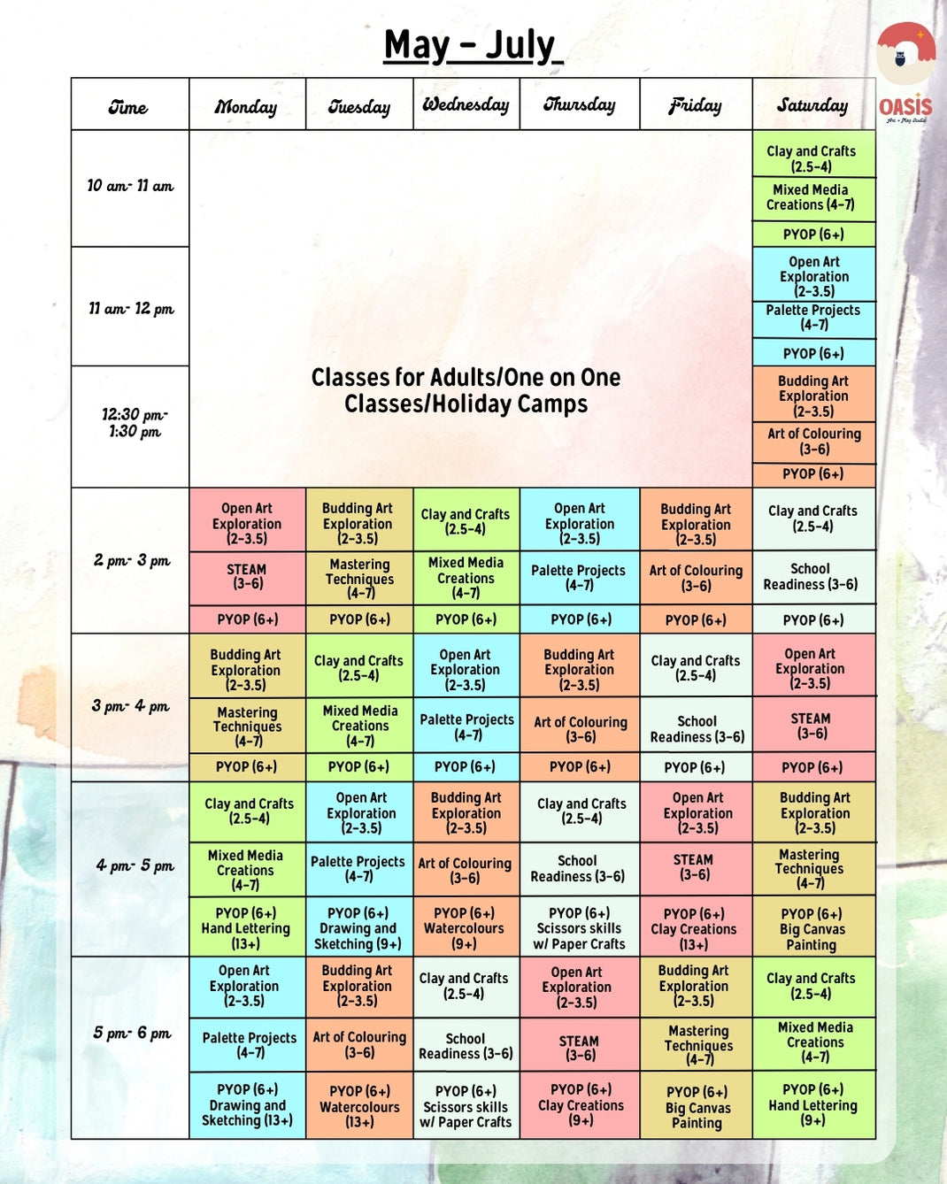 Nov-Jan Schedule – Oasis Art + Play Studio